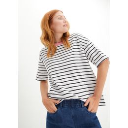 bonprix Damen T-Shirt, schwarz-wei&szlig;, Gr. 44, geringelt, gestreift, Jersey, Obermaterial: 100% Baumwolle, Shirts, Oversize-Passform, Halbarm-Design,