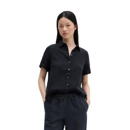 Marc O'Polo MARC O'POLO Damen Kurzarmbluse, schwarz, Gr. 42, Web, Obermaterial: 100% Leinen, Blusen, Leinenbluse regular mit breiter Kellerfalten im R&uuml;cken