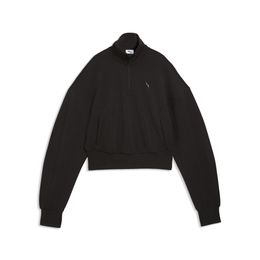 Puma Damen Sweatshirt "PumaTECH SENSE Crew Sweatshirt mit Rei&szlig;verschluss bis zum Hals", schwarz, Gr. XS, Obermaterial: 9% Elasthan, 50% Polyester,