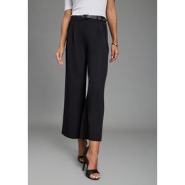 Laura Scott Damen Bundfaltenhose, schwarz, Gr. 46, Web, Obermaterial: 80% Polyester, 16% Viskose, 4% Elasthan, Hosen, mit weitem Bein