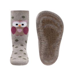 Ewers Stoppersocken 'Eule' M&auml;dchen Gr&ouml;&szlig;e 19/20 dunkelbeige / rostbraun / schwarz / offwhite