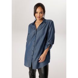 ANISTON PLUS Damen Jeansbluse, blau, Gr. 50, unifarben, Web, Obermaterial: 100% Lyocell, Blusen, aus weicher Lyocell Qualit&auml;t