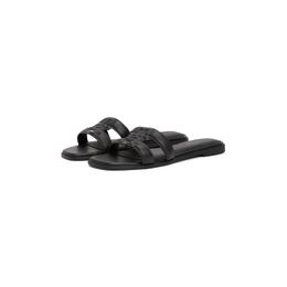 Tommy Hilfiger Damen Pantolette "TH LOGO STRAP MULE", Gr. 42, schwarz, Leder, unifarben, Basic, Schuhe, Bequemschuh, Sommerschuh, Flats mit TH-Logo