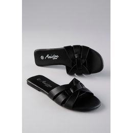 ANISTON SHOES Damen Pantolette, Gr. 40, schwarz, Lederimitat, Schuhe, Sommerschuh, Flat, schmale Form - NEUE KOLLEKTION