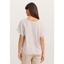Bugatti Damen Kurzarmbluse30, beige, Gr. 46, unifarben, Sweatware, 86% Viskose, 13% Polyamid, 1% Elasthan, Blusen, mit V-Ausschnitt aus leichter