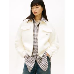 Tommy Jeans Damen Blouson "TJW OVS WOOL ZIP FRONT JACKET", wei&szlig;, Gr. L, unifarben, Web, Obermaterial: 55% Polyester, 45% Wolle, Jacken, mit Wolle