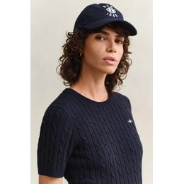 Gant Damen Kurzarmpullover "STRETCH COTTON CABLE"evening blau, Gr. M, unifarben, Web, Obermaterial: 88% Baumwolle, 10% Polyamid, 2% Elasthan,
