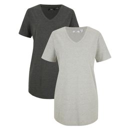 bonprix Damen Longshirt, grau, Gr. 44, Obermaterial: 90% Baumwolle, 5% Elasthan, 5% Viskose. Obermaterial 2: 60% Baumwolle, 35% Polyester, 5%