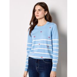 Apricot Damen Streifenpullover "Strickpullover", blau, Gr. 34, gemustert, Strick, Obermaterial: 67% Viskose CV. 32% Polyamid PA. 1% Lyocell CLY.,