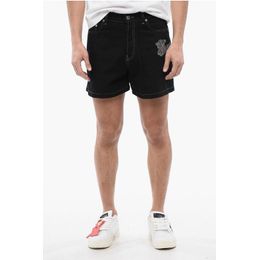 Off-White Dark Washed Shorts mit Logo-Stickerei in Schwarz
