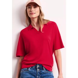 Street One Damen Poloshirt, rot, Gr. 38, unifarben, Jersey, Obermaterial: 50% Baumwolle, 50% Modal, Shirts, Sommershirt mit breitem elastischem Bund