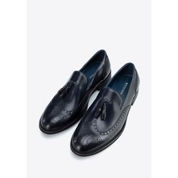 Wittchen Herren-Ledermokassins mit Perforationen, Marineblau, Naturleder