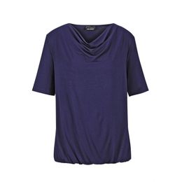 GOLDNER Damen Kurzarmshirt "Kurzgr&ouml;&szlig;e Blusenshirt mit Wasserfallausschnitt", blau, Basic, Gr. 20, Obermaterial: 95% Viskose CV. 5% Elasthan EL.,