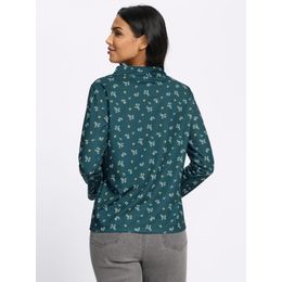 Classic Basics Damen Sweatshirtpetrol, ecru, bedruckt, Gr. 46, gebl&uuml;mt, gemustert, mehrfarbig, 100% Baumwolle, Sweatshirts