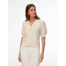 V&eacute;ro Moda VERO MODA Damen Strickjacke "VMDOFFY 2/4 V-NECK CARDIGAN NOOS", beige, Gr. S, meliert, Strick, Obermaterial: 94% Polyester, 3% Elasthan, 3% Nylon,