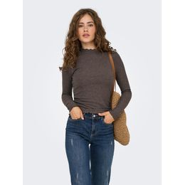Only Damen Langarmshirt "ONLEMMA L/S HIGH NECK TOP", braun, Gr. XS, meliert, Rippware, Obermaterial: 65% Polyester, 30% Viskose, 5% Elasthan, Shirts,