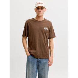 Jack & Jones JACK & JONES Herren T-Shirt "JJAERO TEE SS CREW NECK", braun, Gr. XL, bedruckt, Jersey, Obermaterial: 100% Baumwolle, Shirts, Baumwolle, regular fit