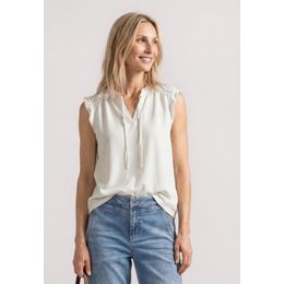 Street One Damen Shirttop, wei&szlig;, Gr. 46, unifarben, Stoff, 95% Viskose, 5% Elasthan, Tops, mit Volant&auml;rmeln