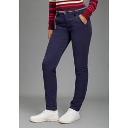 Kangaroos Damen Chinohose, blau, Gr. 50, unifarben, Web, Obermaterial: 98% Baumwolle, 2% Elasthan, Hosen, in schmaler Form, mit Kordel zu binden