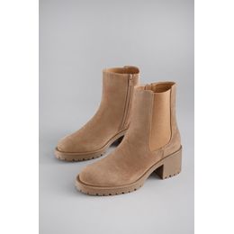 ANISTON SHOES Damen Chelseaboots, Gr. 40, beige, Velourslederimitat, Schuhe, Stiefelette mit Rei&szlig;verschluss und Stretcheinsatz