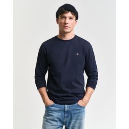 Gant Herren Langarmshirt "REG SHIELD LS T-SHIRT", blau, Basic, Gr. 4XL, unifarben, Jersey, Obermaterial: 100% Baumwolle, Shirts, mit Logostickerei