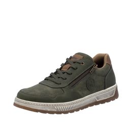 Rieker Herren Sneaker, Gr. 47, gr&uuml;n, Lederimitat, unifarben mit Farbeinsatz, Schuhe, Freizeitschuh, Halbschuh, Schn&uuml;rschuh mit Kontrastbesatz