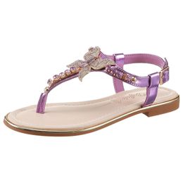 Buffalo Damen Riemchensandale, Gr. 36, lila, Lederimitat, gl&auml;nzend, metallic, Schuhe, Sommerschuh, Zehentrenner mit funkelnden Schmucksteinen besetzt