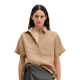 Marc O'Polo MARC O'POLO Damen Kurzarmbluse "mit breiter Kellerfalten im R&uuml;cken", beige, Gr. 42, unifarben, Obermaterial: 100% Leinen, Blusen