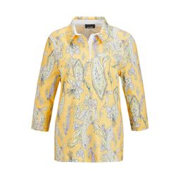 GOLDNER Damen Kurzarmshirt "Druckshirt mit Paisley-Muster", gelb, Gr. 46, Obermaterial: 94% Baumwolle CO. 6% Elasthan EL., Shirts, Knopfleiste