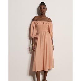 Apricot Damen Maxikleid "Langes Kleid mit Bardot-Ausschnitt", orange, Gr. 34, uni, gewebt, Obermaterial: 83% Viskose CV. 17% Leinen LI., Kleider, mit
