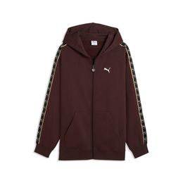 Puma Herren Kapuzensweatshirt "ESS ELEVATED TAPE RELAXED FULL-ZIP HOODIE FL", braun, Gr. M, bedruckt, Fleece, Obermaterial: 66% Baumwolle, 34%