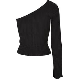 Urban Classics Damen Rundhalspullover "Urban Classics Damen Ladies Short Rib Knit One Sleeve Sweater"schwarz, Gr. XS, unifarben, 35% Polyacryl, 35%