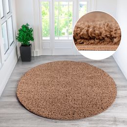 Hochflor-Teppich OTTO HOME, H:45mm &Oslash;:140cm, braun, Kunstfaser, Teppiche, "Viva Shaggy, in Standard- und Premium-Qualit&auml;t, 30 mm oder 45 mm H&ouml;he", Uni