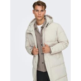 Only & Sons ONLY & SONS Herren Steppjacke "ONSSEUL LONG PUFFER OTW", beige, Gr. L, unifarben, Web, Obermaterial: 100% Polyester, Jacken