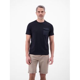 Lerros Herren T-Shirt "T-Shirt mit O-Neck und Brusttasche", schwarz, Gr. M, 100% Baumwolle, Shirts