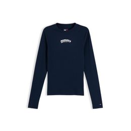Tommy Jeans Damen Langarmshirt "TJW SLIM ESS LOGO 1 LS TEE"dunkelblau, Gr. S, bedruckt, Single Jersey, Obermaterial: 95% Baumwolle, 5% Elasthan,