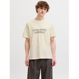 Jack & Jones JACK & JONES Herren T-Shirt "JORSAVONA BRANDING TEE SS CN STYD SS26", beige, Gr. XL, bedruckt, Jersey, Obermaterial: 100% Baumwolle, Shirts,