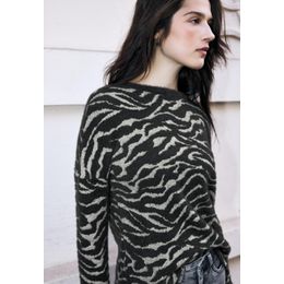 Damen Langarmshirt, schwarz, Gr. 46, STREET ONE STUDIO, gemustert, Stoff, 46% Polyester, 41% Polyamid, 13% Viskose, Shirts, mit grafischem Muster