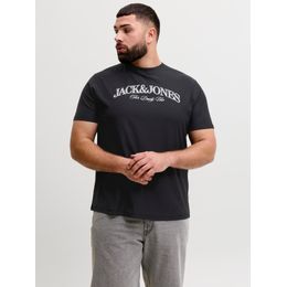 Jack & Jones PlusSize Herren T-Shirt "JORCASSIS BRANDING TEE SS CREW NECK PLS", schwarz, Gr. 4XL, JACK & JONES PLUSSIZE, bedruckt, Jersey, Obermaterial: 100% Baumwolle,