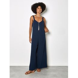 Apricot Damen Jumpsuit "Jumpsuit aus strukturierter Baumwolle", blau, Gr. 38, uni, gewebt, Obermaterial: 100% Baumwolle CO., Overalls, mit weitem Bein