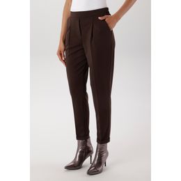Damen Schlupfhose, braun, Gr. 40, Aniston SELECTED, unifarben, Jersey, Obermaterial: 65% Polyester, 32% Viskose, 3% Elasthan, Hosen, mit Bundfalten