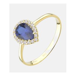 Vanlere Cluster-Ring aus 375 Gelbgold mit Zirkonia mit Saphir | Gr.: 55
