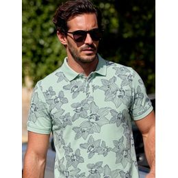 Lerros Herren Poloshirt "Poloshirt mit floralem Allover-Print und Flachstrickkragen", gr&uuml;n, Gr. M, 100% Baumwolle, Shirts