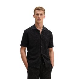 Marc O'Polo MARC O'POLO Herren Kurzarmhemd "mit weichem Frottee-Blattmuster", schwarz, Gr. XL, unifarben, Obermaterial: 100% Baumwolle, Hemden