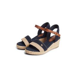 Tommy Hilfiger Damen Keilsandalette "TH MID ESPAD WEDGE CROCHET", Gr. 40, blau, Leder, Textil, unifarben mit Farbeinsatz, Basic, Schuhe, Sommerschuh,