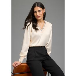Laura Scott Damen Satinbluse, beige, Gr. 34, unifarben, Web, Obermaterial: 100% Polyester, Blusen, Langarm mit Rippb&uuml;ndchen, figurumspielende Passform