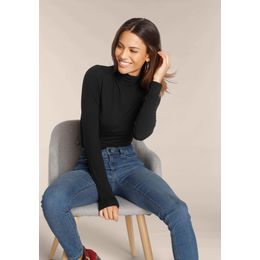 Tamaris Damen Rollkragenshirt "mit figurbetontem Schnitt, aus flie&szlig;ender Viskose-Qualit&auml;t", schwarz, Basic, Gr. 42, unifarben, Jersey, Obermaterial: