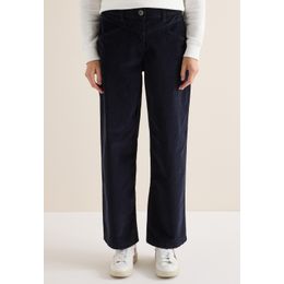 Cecil Damen Cordhose, blau, Gr. 34, unifarben, Web, 98% Baumwolle, 2% Elasthan, Hosen, High Waist