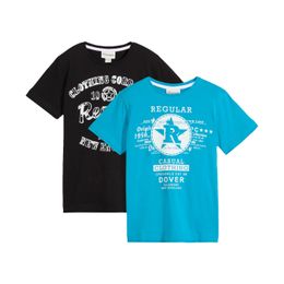 bonprix Jungen T-Shirtdunkelt&uuml;rkis, schwarz bedruckt, Gr. 164, Obermaterial: 100% Baumwolle, Shirts, bequeme Passform, Kurzarm-Design, aus reiner
