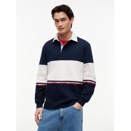 Tommy Jeans Herren Langarm-Poloshirt "RELAX CBLOCK RUGBY", blau, Gr. XL, Jersey, Obermaterial: 100% Baumwolle, Shirts, Relaxed fit mit Polokragen